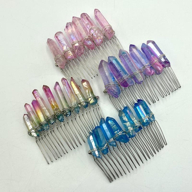 Wire Wrap Aura Quartz Point Hair Barrette || Aura Coated – Nature's ...