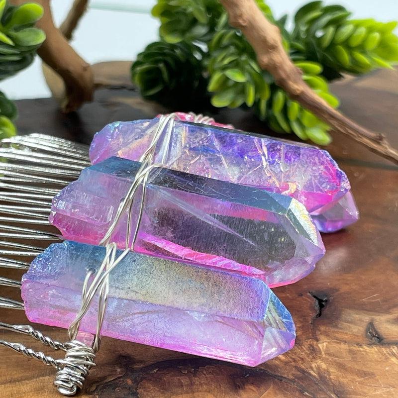 Wire Wrap Aura Quartz Point Hair Barrette || Aura Coated – Nature's ...